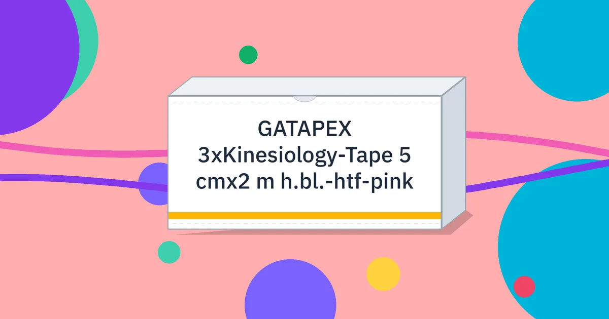 Symbolbild: Packung mit der Aufschrift GATAPEX 3xKinesiology-Tape 5 cmx2 m h.bl.-htf-pink (PZN 13984104) – Verfügbarkeit und Bezug in Apotheken in Frankfurt am Main