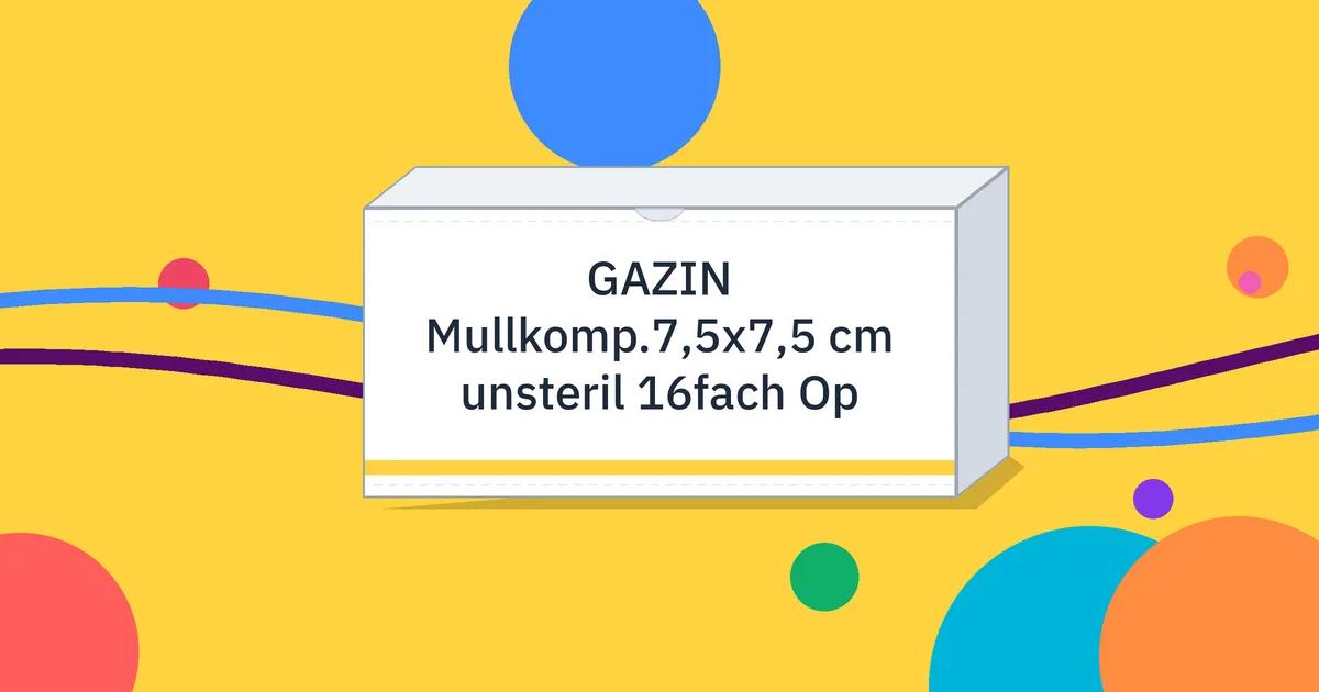 Symbolbild: Packung mit der Aufschrift GAZIN Mullkomp.7,5x7,5 cm unsteril 16fach Op (PZN 03959401) – Verfügbarkeit und Bezug in Apotheken in Frankfurt am Main