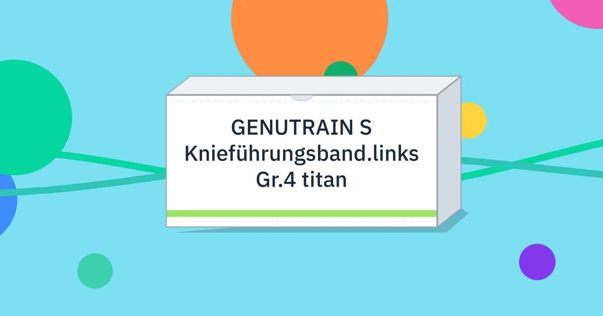 Symbolbild: Packung mit der Aufschrift GENUTRAIN S Knieführungsband.links Gr.4 titan (PZN 02428794) – Verfügbarkeit und Bezug in Apotheken in Frankfurt am Main