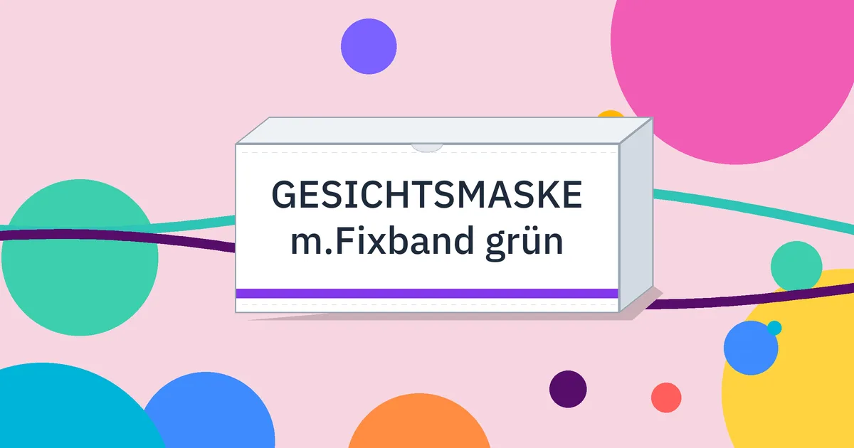 Symbolbild: Packung mit der Aufschrift GESICHTSMASKE m.Fixband grün (PZN 08825935) – Verfügbarkeit und Bezug in Apotheken in Frankfurt am Main