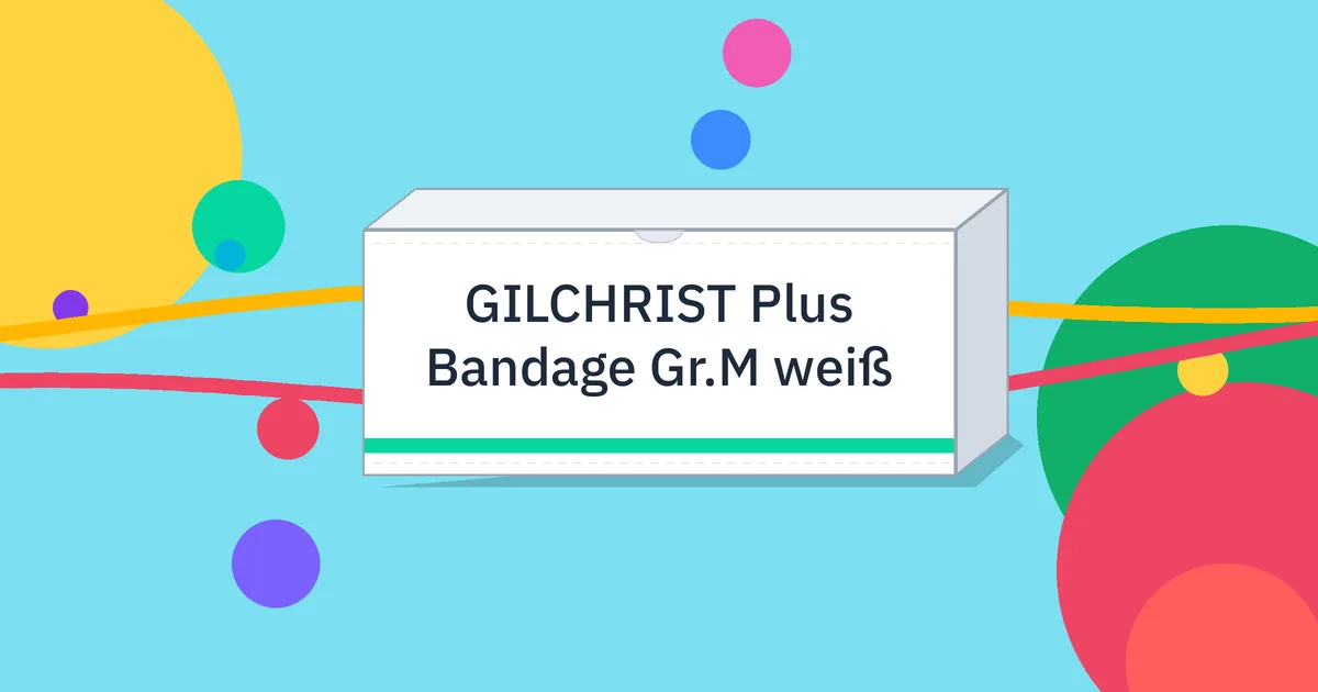 Symbolbild: Packung mit der Aufschrift GILCHRIST Plus Bandage Gr.M weiß (PZN 04911448) – Verfügbarkeit und Bezug in Apotheken in Frankfurt am Main