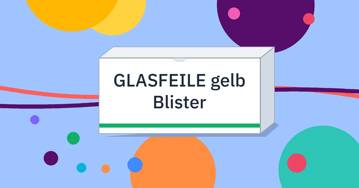 Symbolbild: Packung mit der Aufschrift GLASFEILE gelb Blister (PZN 10350020) – Verfügbarkeit und Bezug in Apotheken in Frankfurt am Main