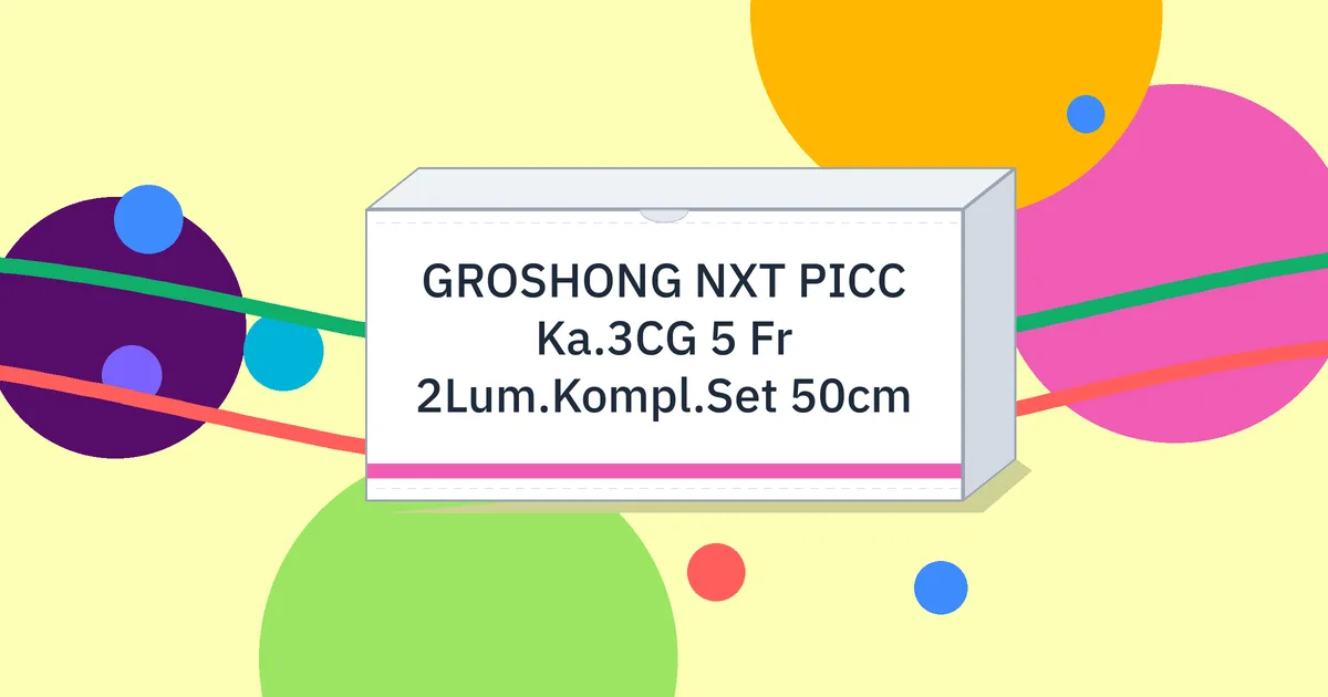 Symbolbild: Packung mit der Aufschrift GROSHONG NXT PICC Ka.3CG 5 Fr 2Lum.Kompl.Set 50cm (PZN 12777751) – Verfügbarkeit und Bezug in Apotheken in Frankfurt am Main
