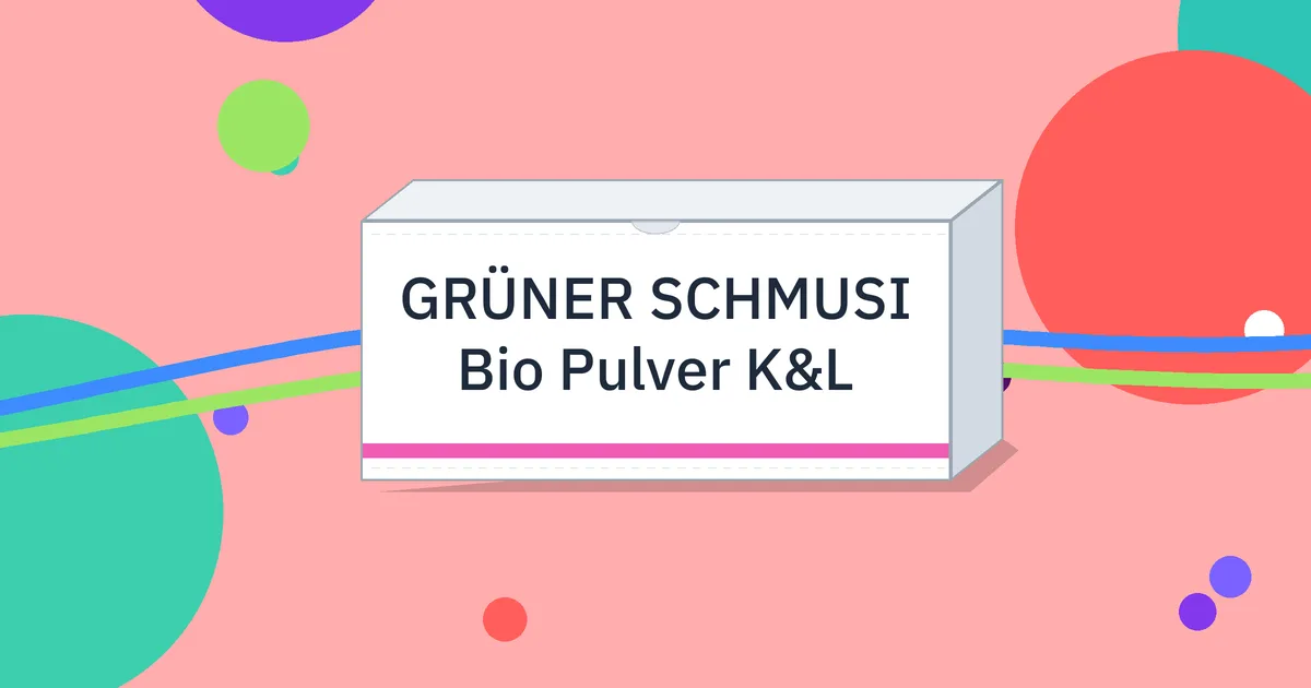 Symbolbild: Packung mit der Aufschrift GRÜNER SCHMUSI Bio Pulver K&L (PZN 17962536) – Verfügbarkeit und Bezug in Apotheken in Frankfurt am Main