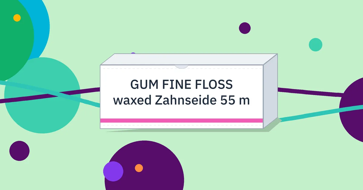 Symbolbild: Packung mit der Aufschrift GUM FINE FLOSS waxed Zahnseide 55 m (PZN 17617822) – Verfügbarkeit und Bezug in Apotheken in Frankfurt am Main