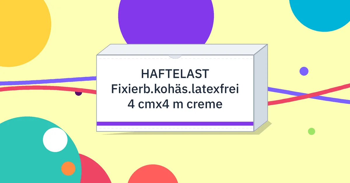 Symbolbild: Packung mit der Aufschrift HAFTELAST Fixierb.kohäs.latexfrei 4 cmx4 m creme (PZN 15998240) – Verfügbarkeit und Bezug in Apotheken in Frankfurt am Main