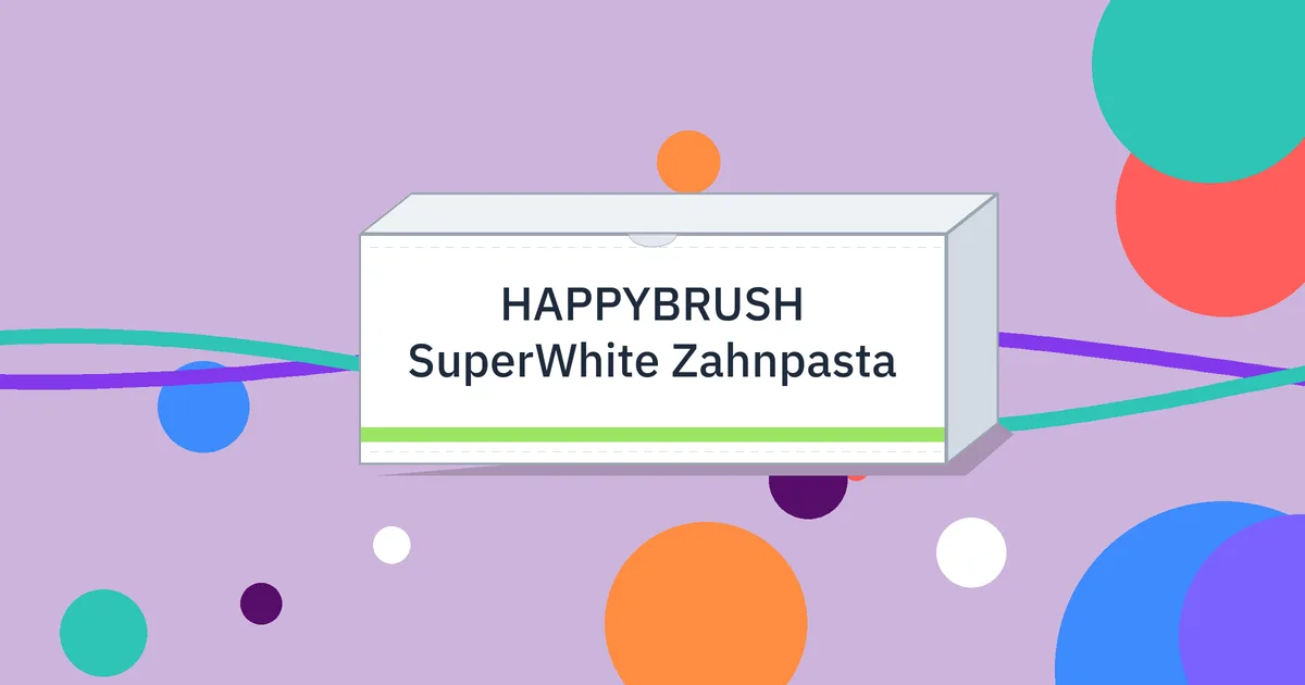 Symbolbild: Packung mit der Aufschrift HAPPYBRUSH SuperWhite Zahnpasta (PZN 14215796) – Verfügbarkeit und Bezug in Apotheken in Frankfurt am Main