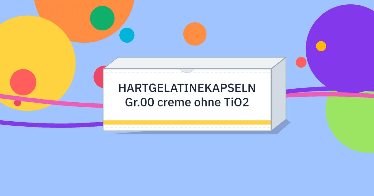 Symbolbild: Packung mit der Aufschrift HARTGELATINEKAPSELN Gr.00 creme ohne TiO2 (PZN 18770112) – Verfügbarkeit und Bezug in Apotheken in Frankfurt am Main