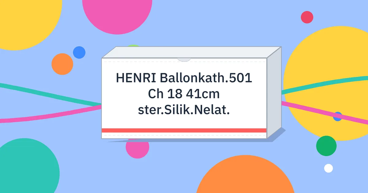 Symbolbild: Packung mit der Aufschrift HENRI Ballonkath.501 Ch 18 41cm ster.Silik.Nelat. (PZN 01399033) – Verfügbarkeit und Bezug in Apotheken in Frankfurt am Main