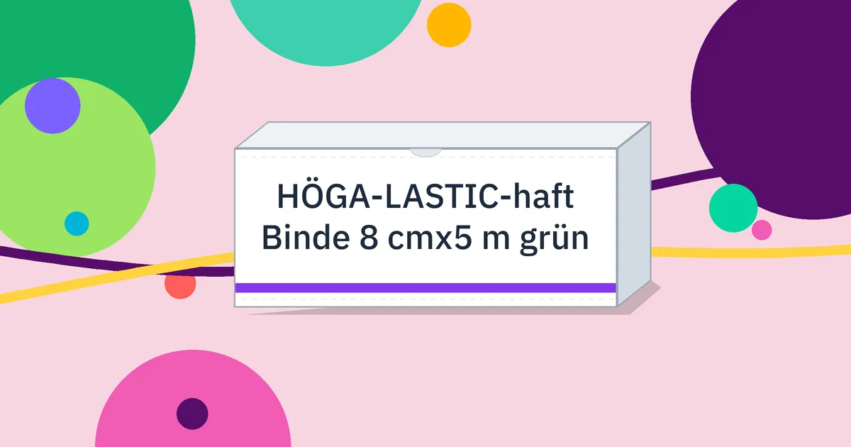 Symbolbild: Packung mit der Aufschrift HÖGA-LASTIC-haft Binde 8 cmx5 m grün (PZN 09301619) – Verfügbarkeit und Bezug in Apotheken in Frankfurt am Main