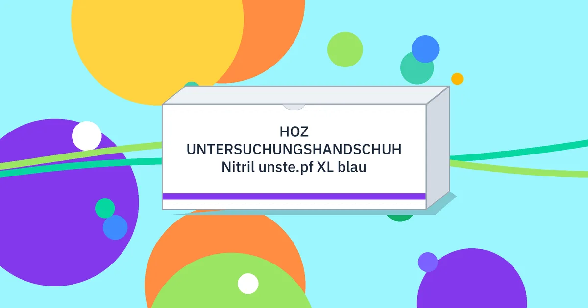 Symbolbild: Packung mit der Aufschrift HOZ UNTERSUCHUNGSHANDSCHUH Nitril unste.pf XL blau (PZN 16678307) – Verfügbarkeit und Bezug in Apotheken in Frankfurt am Main