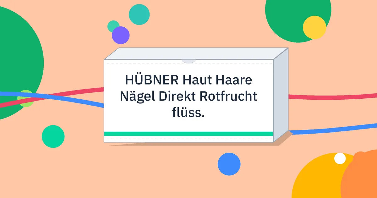 Symbolbild: Packung mit der Aufschrift HÜBNER Haut Haare Nägel Direkt Rotfrucht flüss. (PZN 20038507) – Verfügbarkeit und Bezug in Apotheken in Frankfurt am Main