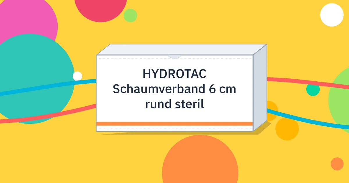 Symbolbild: Packung mit der Aufschrift HYDROTAC Schaumverband 6 cm rund steril (PZN 18716101) – Verfügbarkeit und Bezug in Apotheken in Frankfurt am Main