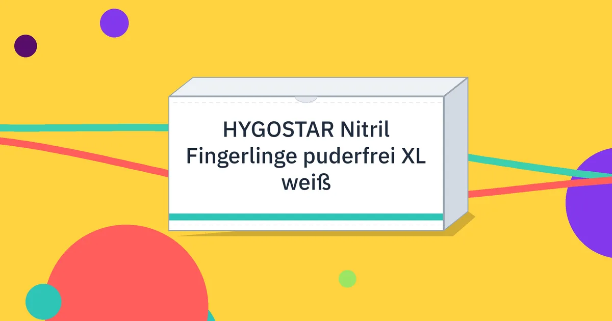 Symbolbild: Packung mit der Aufschrift HYGOSTAR Nitril Fingerlinge puderfrei XL weiß (PZN 20774809) – Verfügbarkeit und Bezug in Apotheken in Frankfurt am Main