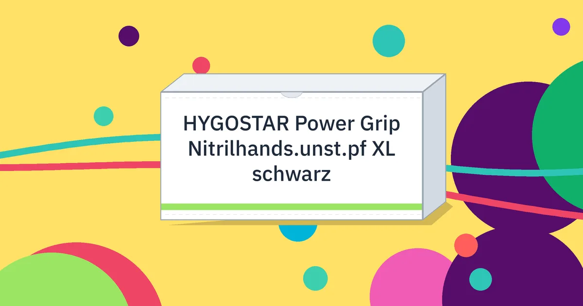 Symbolbild: Packung mit der Aufschrift HYGOSTAR Power Grip Nitrilhands.unst.pf XL schwarz (PZN 20774703) – Verfügbarkeit und Bezug in Apotheken in Frankfurt am Main
