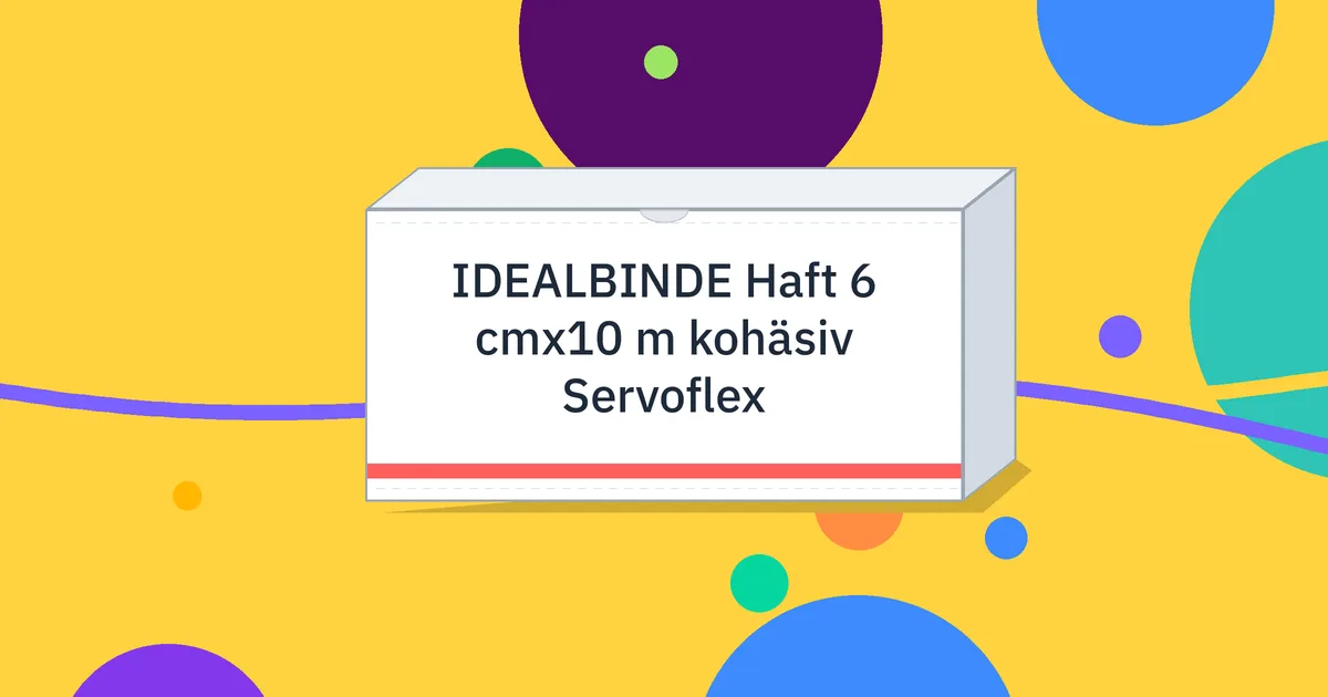 Symbolbild: Packung mit der Aufschrift IDEALBINDE Haft 6 cmx10 m kohäsiv Servoflex (PZN 03419716) – Verfügbarkeit und Bezug in Apotheken in Frankfurt am Main