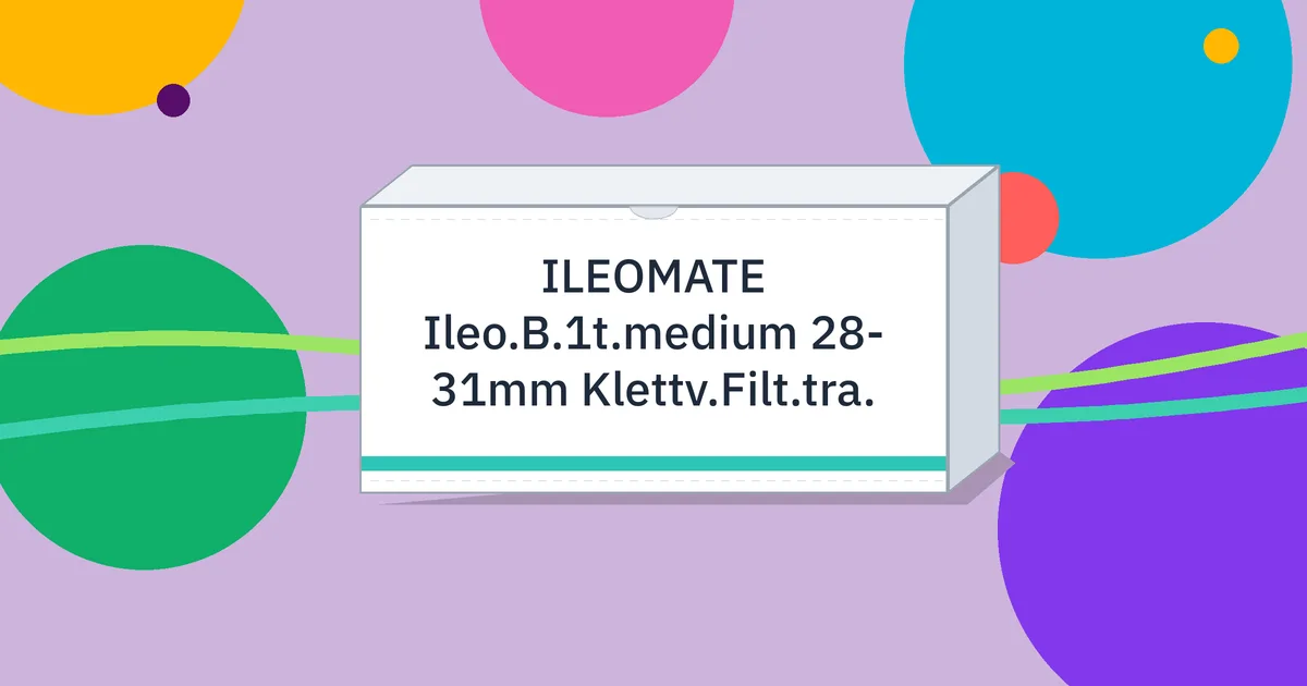 Symbolbild: Packung mit der Aufschrift ILEOMATE Ileo.B.1t.medium 28-31mm Klettv.Filt.tra. (PZN 09175646) – Verfügbarkeit und Bezug in Apotheken in Frankfurt am Main
