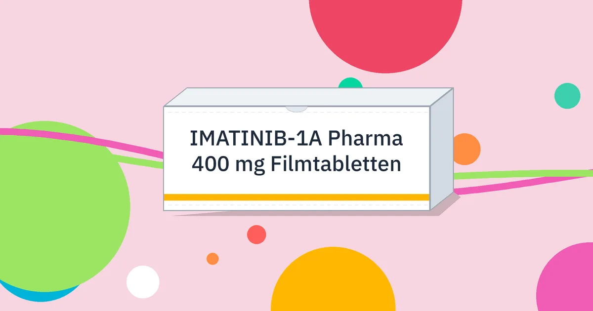 Symbolbild: Packung mit der Aufschrift IMATINIB-1A Pharma 400 mg Filmtabletten (PZN 12437239) – Verfügbarkeit und Bezug in Apotheken in Frankfurt am Main