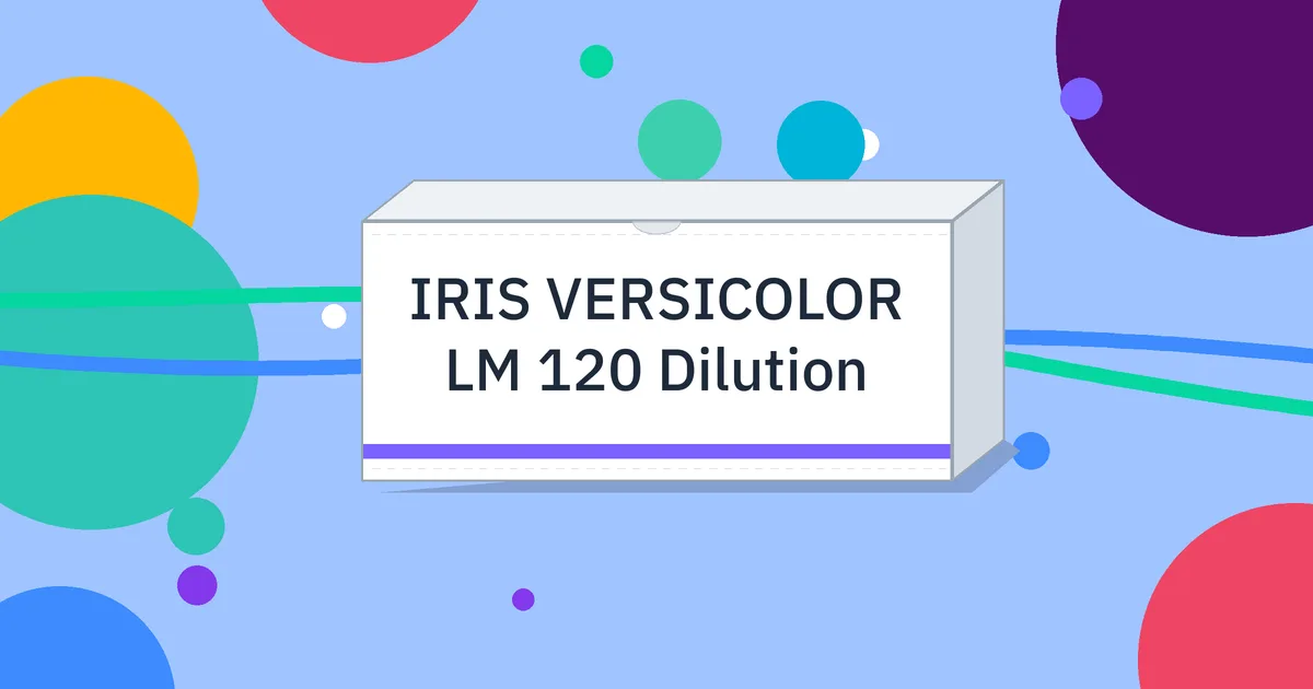 Symbolbild: Packung mit der Aufschrift IRIS VERSICOLOR LM 120 Dilution (PZN 12915093) – Verfügbarkeit und Bezug in Apotheken in Frankfurt am Main