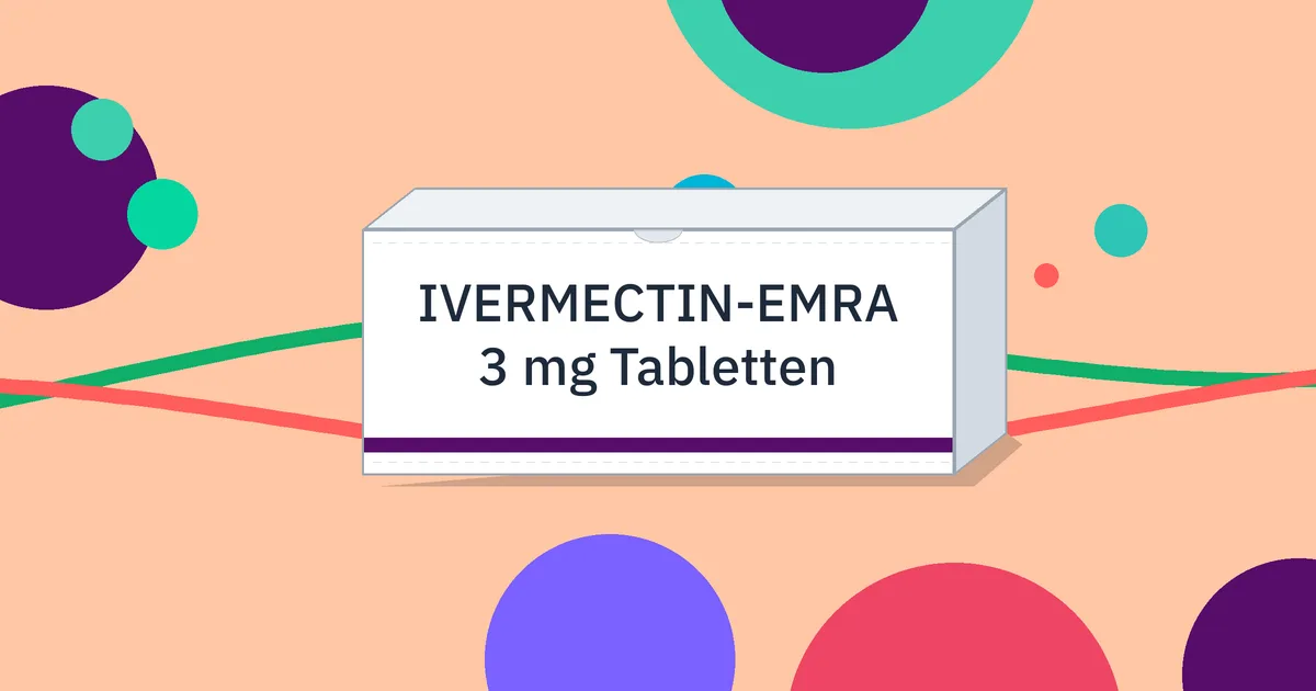Symbolbild: Packung mit der Aufschrift IVERMECTIN-EMRA 3 mg Tabletten (PZN 20009374) – Verfügbarkeit und Bezug in Apotheken in Frankfurt am Main