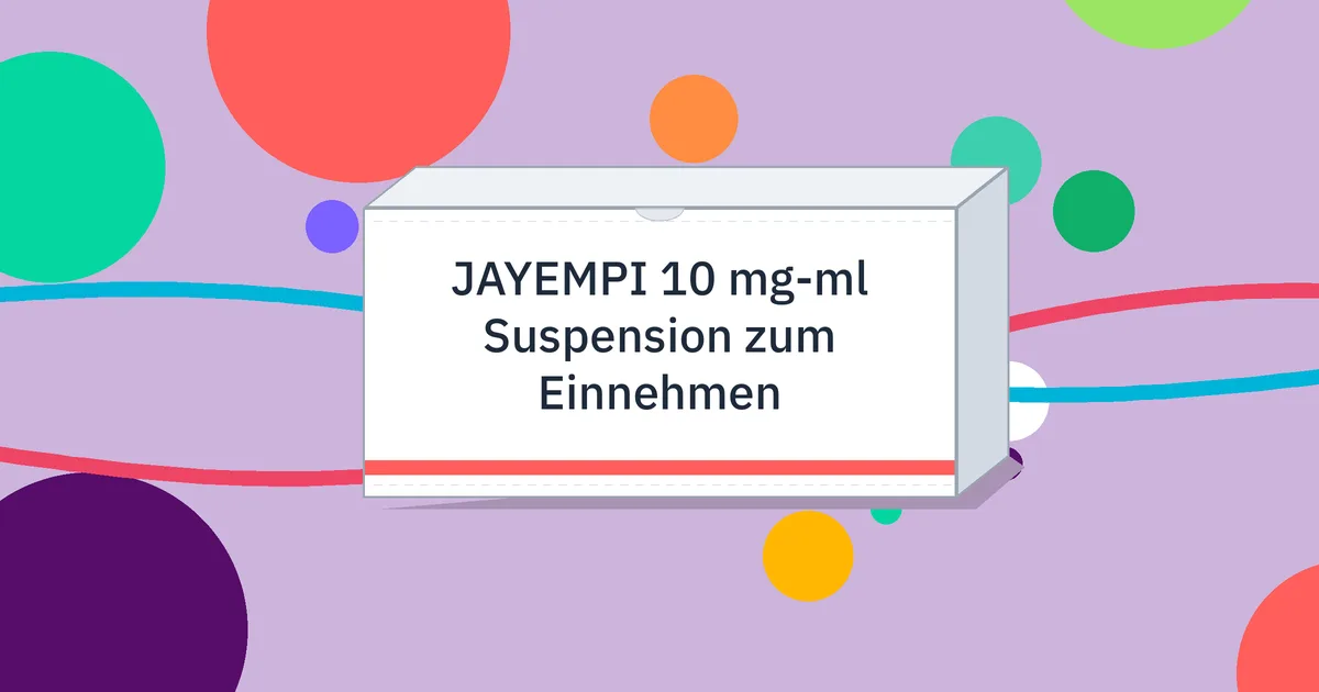 Symbolbild: Packung mit der Aufschrift JAYEMPI 10 mg-ml Suspension zum Einnehmen (PZN 19624298) – Verfügbarkeit und Bezug in Apotheken in Frankfurt am Main