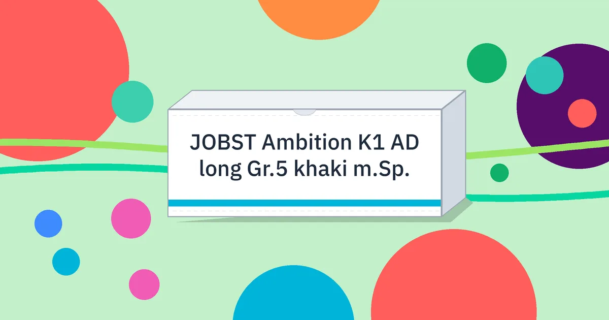 Symbolbild: Packung mit der Aufschrift JOBST Ambition K1 AD long Gr.5 khaki m.Sp. (PZN 11019936) – Verfügbarkeit und Bezug in Apotheken in Frankfurt am Main