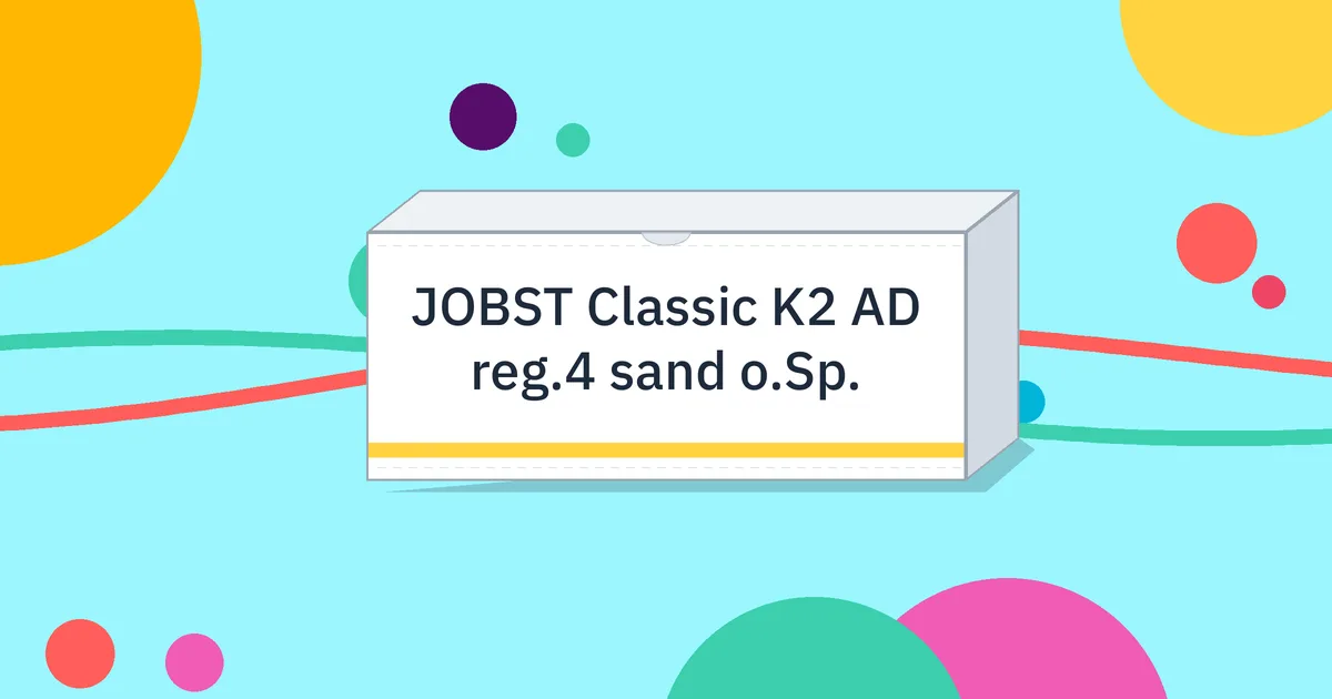 Symbolbild: Packung mit der Aufschrift JOBST Classic K2 AD reg.4 sand o.Sp. (PZN 10726040) – Verfügbarkeit und Bezug in Apotheken in Frankfurt am Main