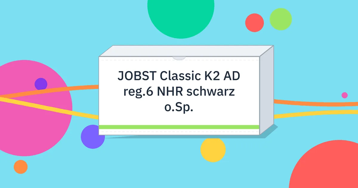 Symbolbild: Packung mit der Aufschrift JOBST Classic K2 AD reg.6 NHR schwarz o.Sp. (PZN 13062273) – Verfügbarkeit und Bezug in Apotheken in Frankfurt am Main