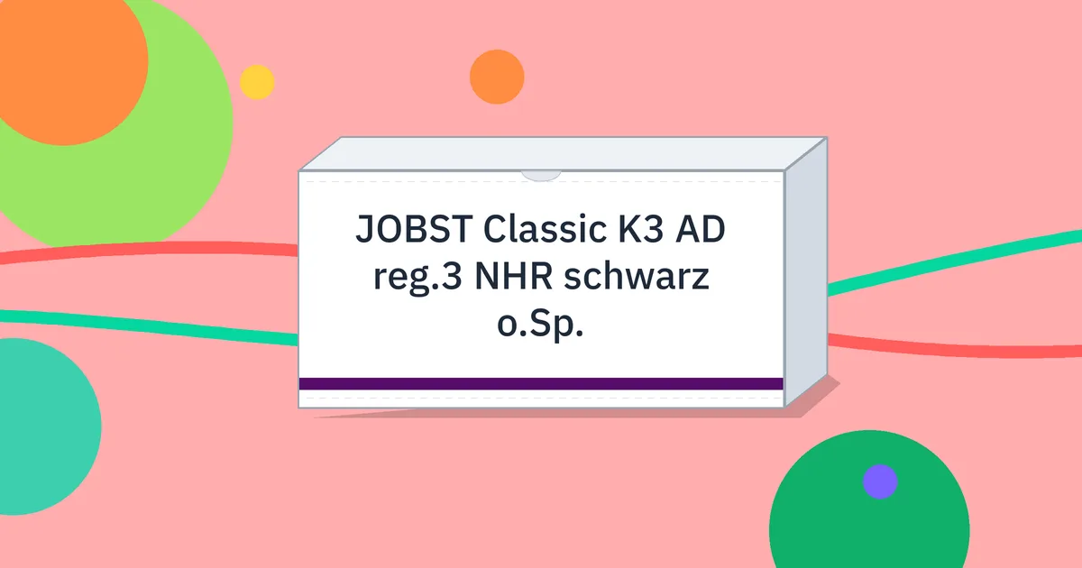 Symbolbild: Packung mit der Aufschrift JOBST Classic K3 AD reg.3 NHR schwarz o.Sp. (PZN 13071272) – Verfügbarkeit und Bezug in Apotheken in Frankfurt am Main