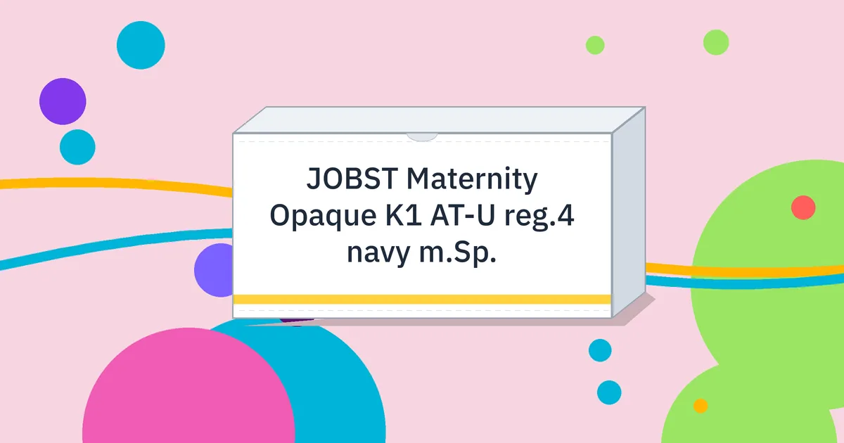 Symbolbild: Packung mit der Aufschrift JOBST Maternity Opaque K1 AT-U reg.4 navy m.Sp. (PZN 15859981) – Verfügbarkeit und Bezug in Apotheken in Frankfurt am Main