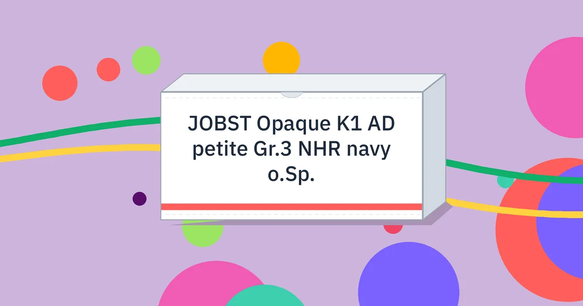 Symbolbild: Packung mit der Aufschrift JOBST Opaque K1 AD petite Gr.3 NHR navy o.Sp. (PZN 13080087) – Verfügbarkeit und Bezug in Apotheken in Frankfurt am Main