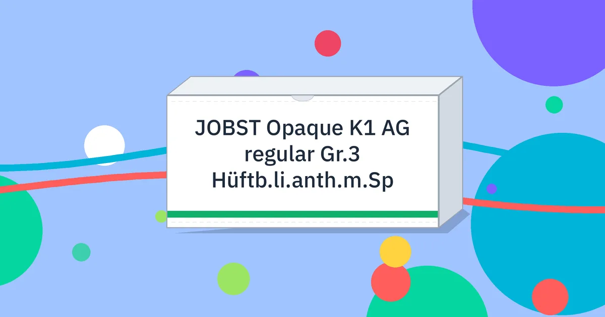 Symbolbild: Packung mit der Aufschrift JOBST Opaque K1 AG regular Gr.3 Hüftb.li.anth.m.Sp (PZN 16271988) – Verfügbarkeit und Bezug in Apotheken in Frankfurt am Main