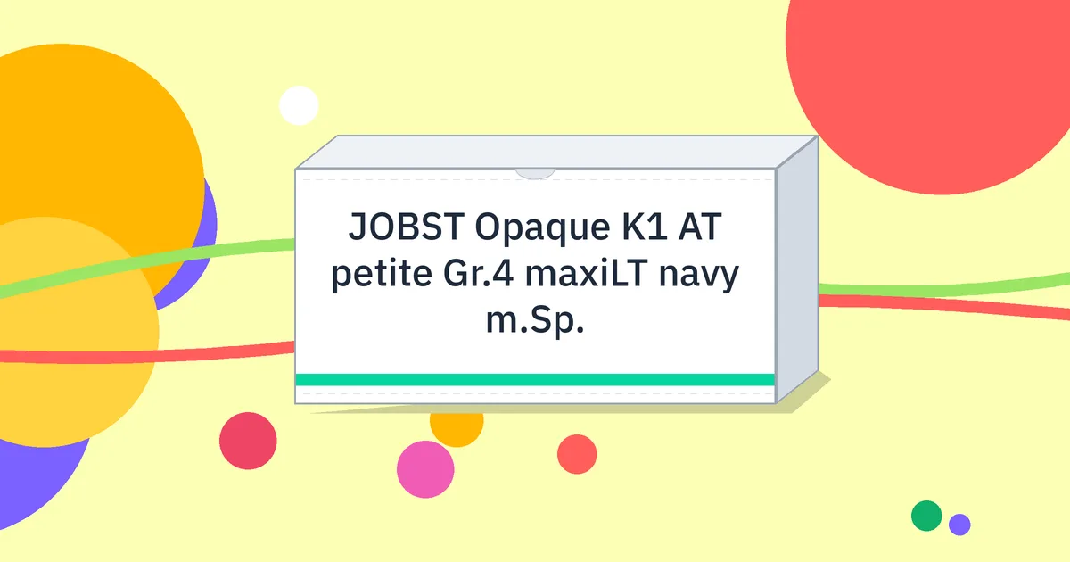 Symbolbild: Packung mit der Aufschrift JOBST Opaque K1 AT petite Gr.4 maxiLT navy m.Sp. (PZN 13102771) – Verfügbarkeit und Bezug in Apotheken in Frankfurt am Main