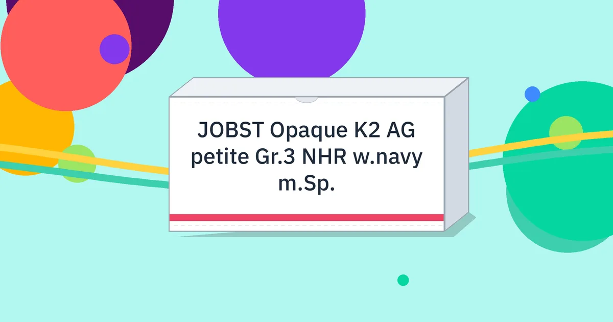 Symbolbild: Packung mit der Aufschrift JOBST Opaque K2 AG petite Gr.3 NHR w.navy m.Sp. (PZN 13112580) – Verfügbarkeit und Bezug in Apotheken in Frankfurt am Main