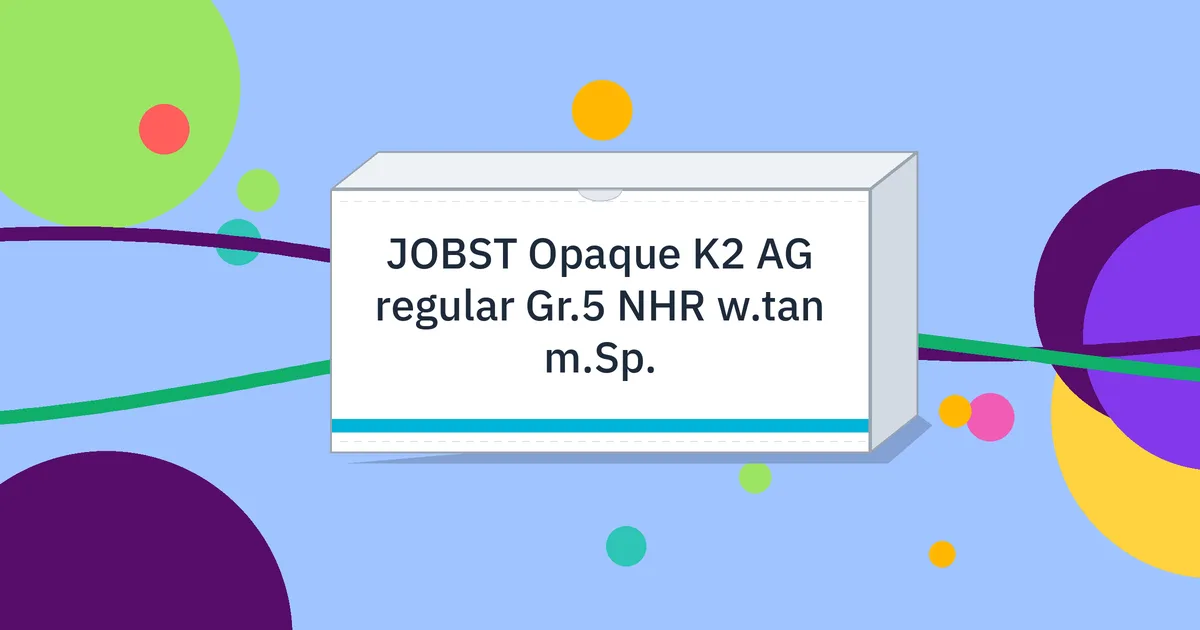 Symbolbild: Packung mit der Aufschrift JOBST Opaque K2 AG regular Gr.5 NHR w.tan m.Sp. (PZN 16281449) – Verfügbarkeit und Bezug in Apotheken in Frankfurt am Main