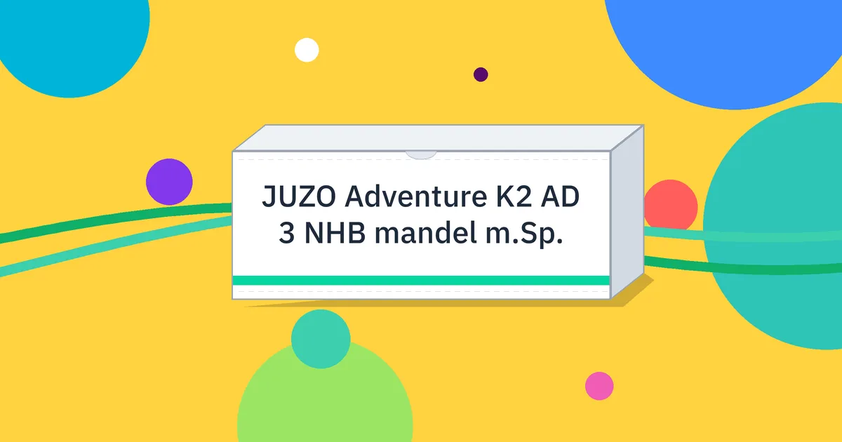 Symbolbild: Packung mit der Aufschrift JUZO Adventure K2 AD 3 NHB mandel m.Sp. (PZN 14974272) – Verfügbarkeit und Bezug in Apotheken in Frankfurt am Main