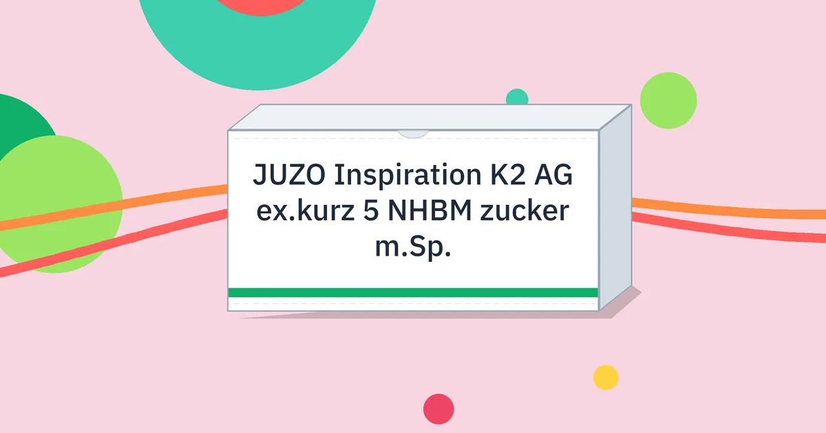 Symbolbild: Packung mit der Aufschrift JUZO Inspiration K2 AG ex.kurz 5 NHBM zucker m.Sp. (PZN 14964977) – Verfügbarkeit und Bezug in Apotheken in Frankfurt am Main