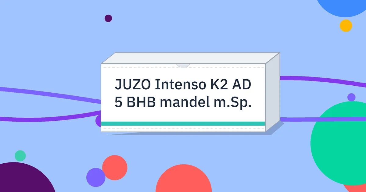 Symbolbild: Packung mit der Aufschrift JUZO Intenso K2 AD 5 BHB mandel m.Sp. (PZN 18613453) – Verfügbarkeit und Bezug in Apotheken in Frankfurt am Main