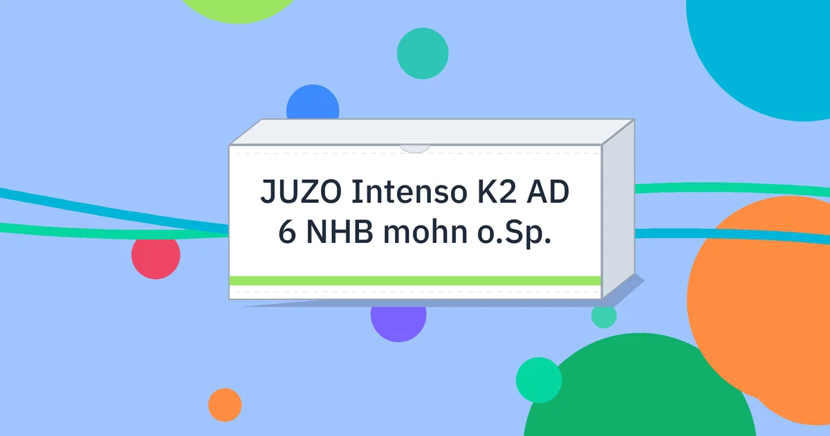 Symbolbild: Packung mit der Aufschrift JUZO Intenso K2 AD 6 NHB mohn o.Sp. (PZN 18620602) – Verfügbarkeit und Bezug in Apotheken in Frankfurt am Main