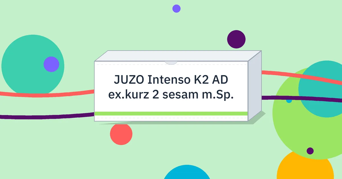 Symbolbild: Packung mit der Aufschrift JUZO Intenso K2 AD ex.kurz 2 sesam m.Sp. (PZN 18608015) – Verfügbarkeit und Bezug in Apotheken in Frankfurt am Main