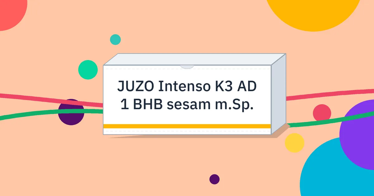 Symbolbild: Packung mit der Aufschrift JUZO Intenso K3 AD 1 BHB sesam m.Sp. (PZN 18634366) – Verfügbarkeit und Bezug in Apotheken in Frankfurt am Main