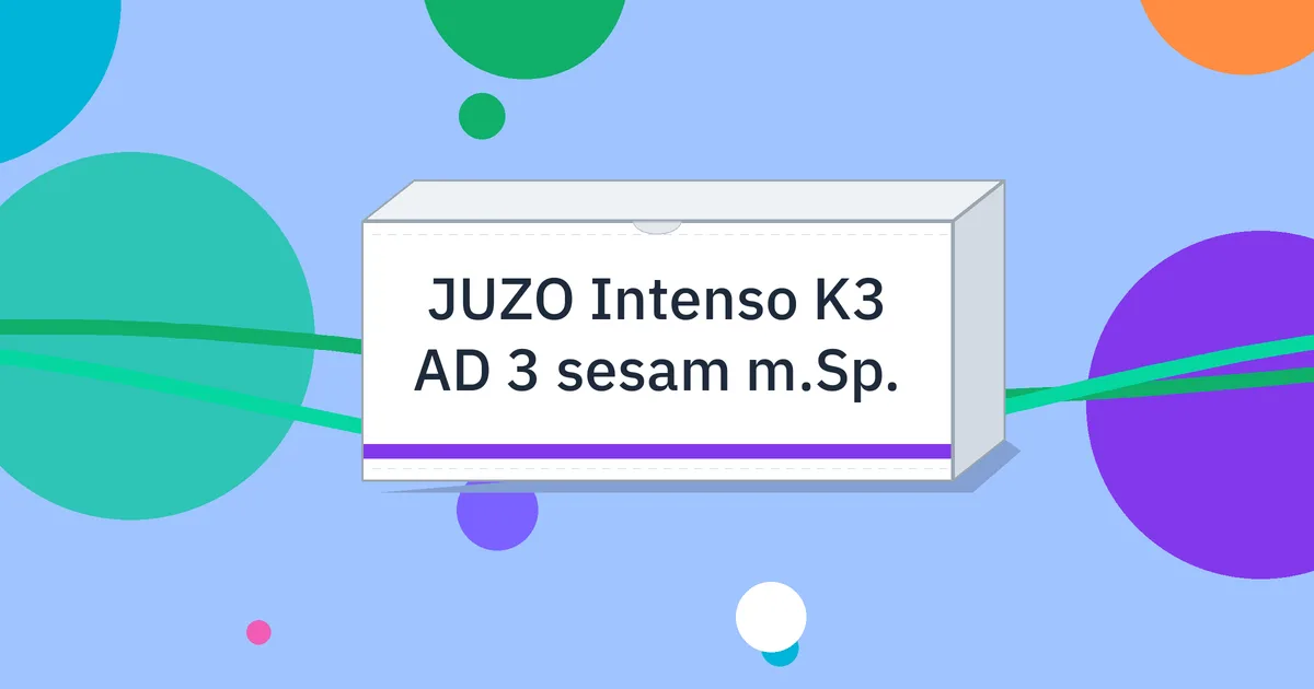 Symbolbild: Packung mit der Aufschrift JUZO Intenso K3 AD 3 sesam m.Sp. (PZN 18627372) – Verfügbarkeit und Bezug in Apotheken in Frankfurt am Main