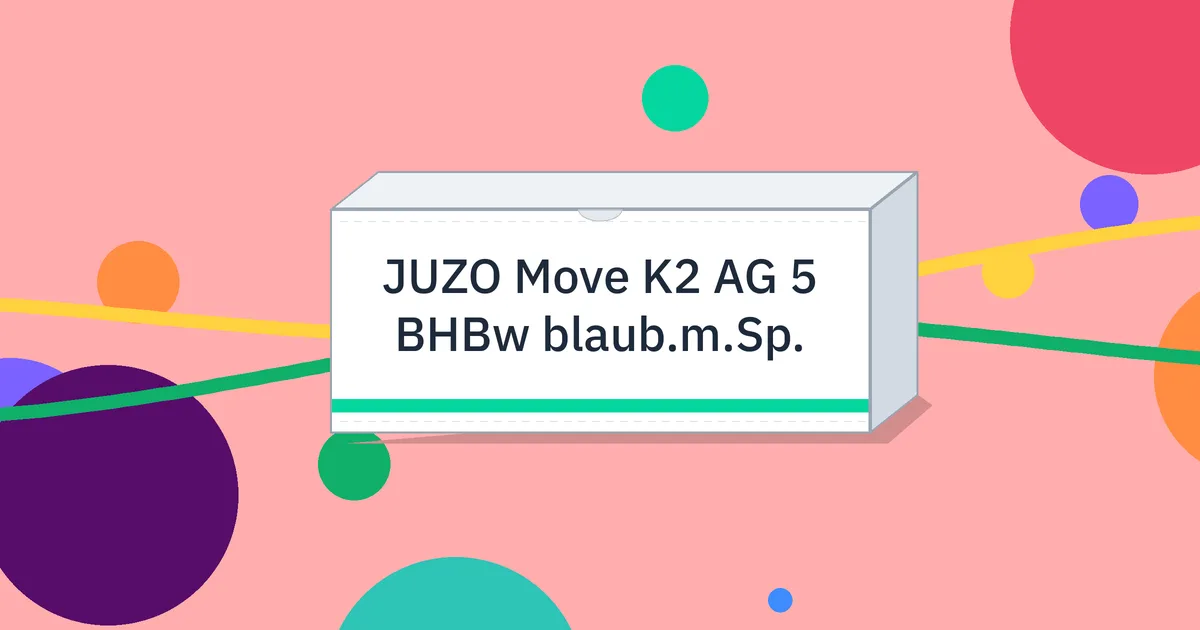 Symbolbild: Packung mit der Aufschrift JUZO Move K2 AG 5 BHBw blaub.m.Sp. (PZN 18556011) – Verfügbarkeit und Bezug in Apotheken in Frankfurt am Main