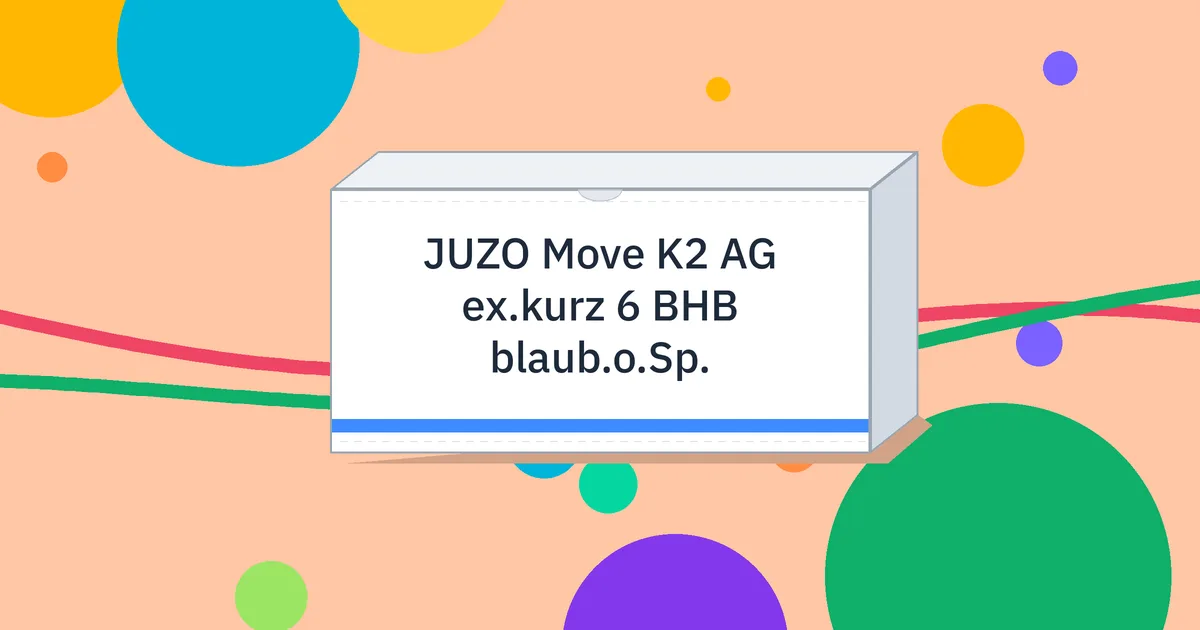 Symbolbild: Packung mit der Aufschrift JUZO Move K2 AG ex.kurz 6 BHB blaub.o.Sp. (PZN 18565702) – Verfügbarkeit und Bezug in Apotheken in Frankfurt am Main