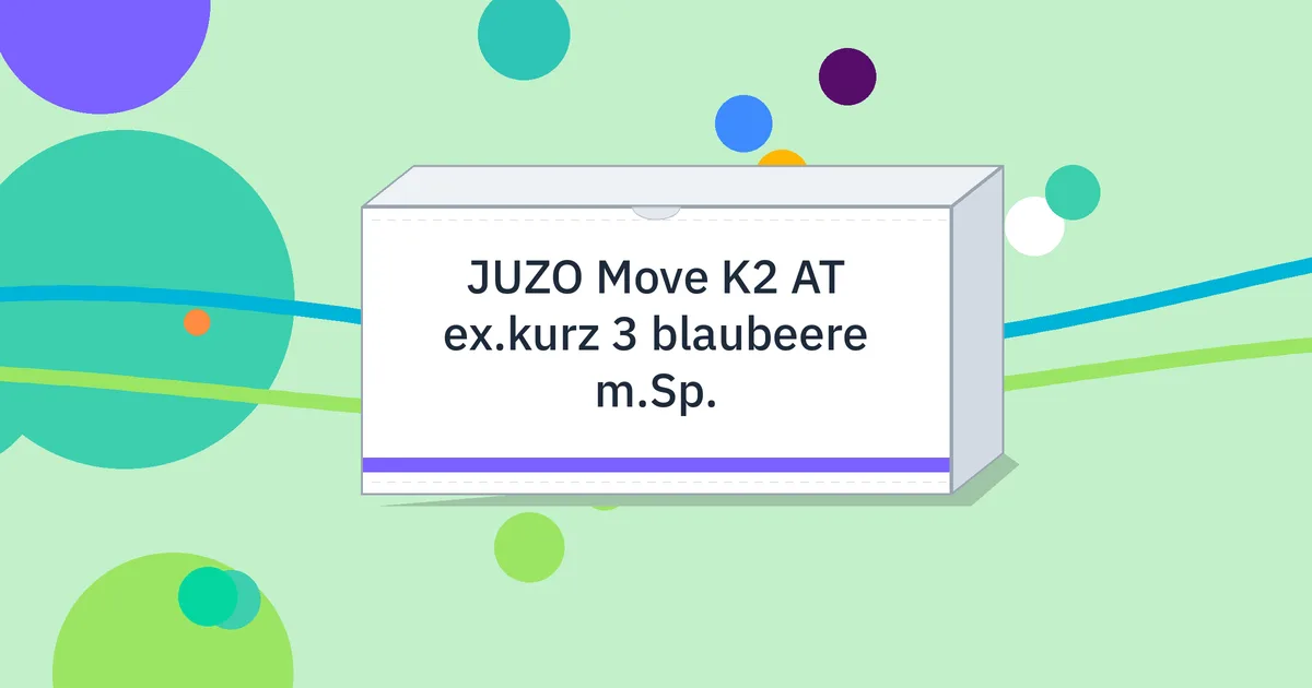 Symbolbild: Packung mit der Aufschrift JUZO Move K2 AT ex.kurz 3 blaubeere m.Sp. (PZN 20670820) – Verfügbarkeit und Bezug in Apotheken in Frankfurt am Main