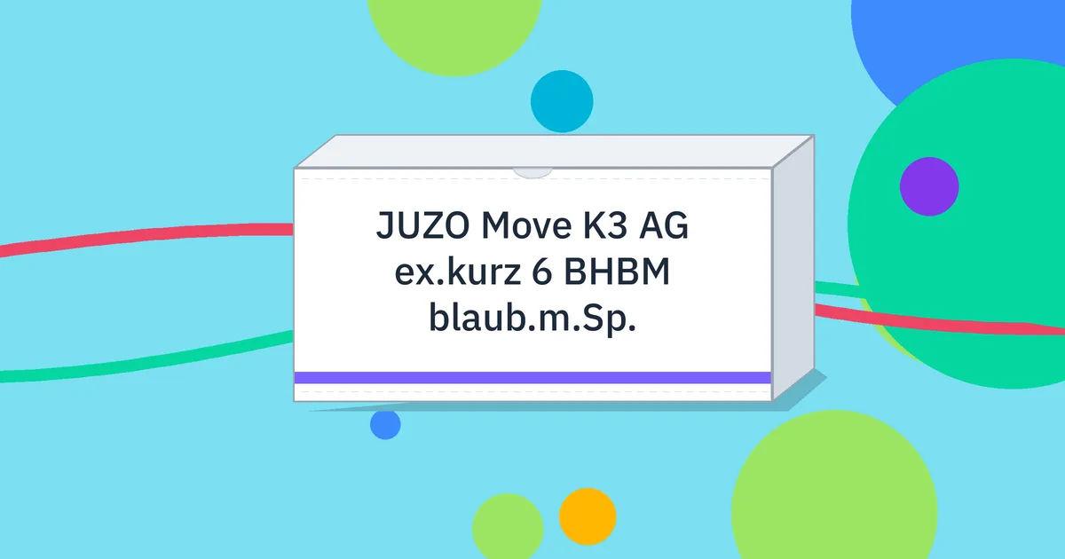 Symbolbild: Packung mit der Aufschrift JUZO Move K3 AG ex.kurz 6 BHBM blaub.m.Sp. (PZN 18595844) – Verfügbarkeit und Bezug in Apotheken in Frankfurt am Main