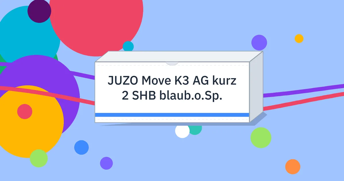 Symbolbild: Packung mit der Aufschrift JUZO Move K3 AG kurz 2 SHB blaub.o.Sp. (PZN 18593176) – Verfügbarkeit und Bezug in Apotheken in Frankfurt am Main