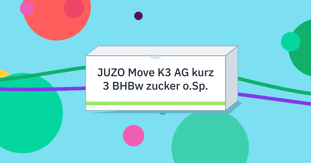 Symbolbild: Packung mit der Aufschrift JUZO Move K3 AG kurz 3 BHBw zucker o.Sp. (PZN 18581687) – Verfügbarkeit und Bezug in Apotheken in Frankfurt am Main