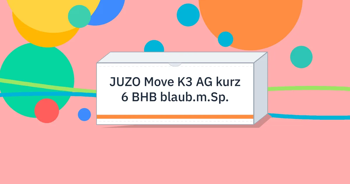 Symbolbild: Packung mit der Aufschrift JUZO Move K3 AG kurz 6 BHB blaub.m.Sp. (PZN 18591444) – Verfügbarkeit und Bezug in Apotheken in Frankfurt am Main