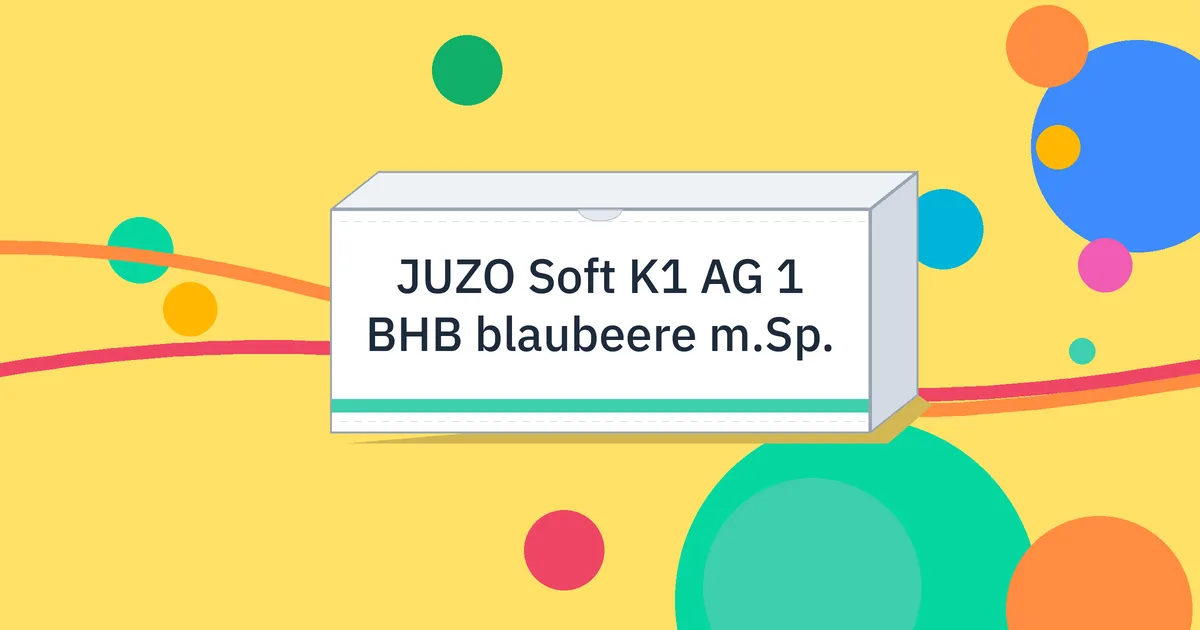 Symbolbild: Packung mit der Aufschrift JUZO Soft K1 AG 1 BHB blaubeere m.Sp. (PZN 14820959) – Verfügbarkeit und Bezug in Apotheken in Frankfurt am Main